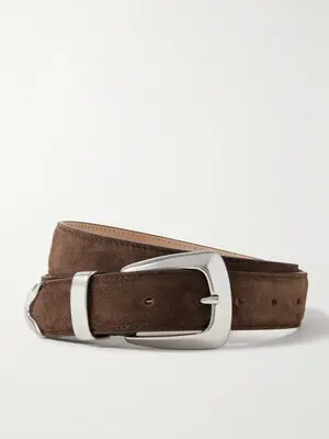 Khaite Benny Suede Belt With Silver-tone Buckle - Brown