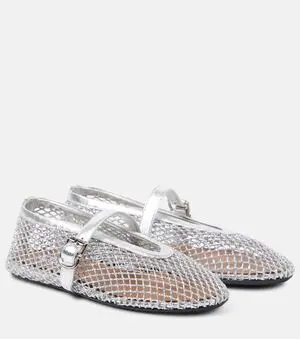 Alaïa Metallic Fishnet Mary Jane Flats Silver