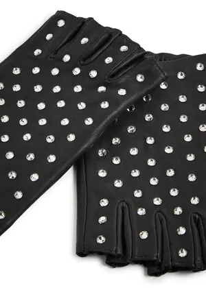 AGNELLE Embellished Leather Fingerless Gloves
