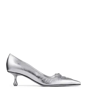 JIMMY CHOO Scarlett 50 Metallic Lambskin Lace Up Pumps - Silver