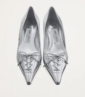 JIMMY CHOO Scarlett 50 Metallic Lambskin Lace Up Pumps - Silver