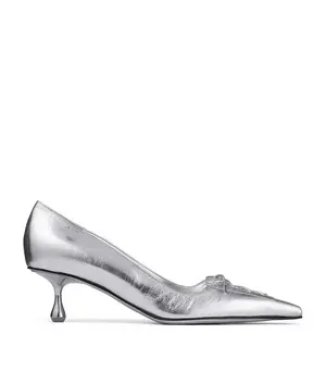 JIMMY CHOO Scarlett 50 Metallic Lambskin Lace Up Pumps - Silver