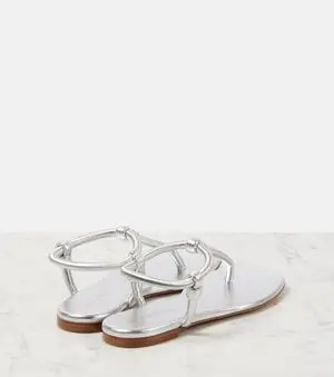 GIANVITO ROSSI Juno Metallic Leather Thong Sandals - Silver
