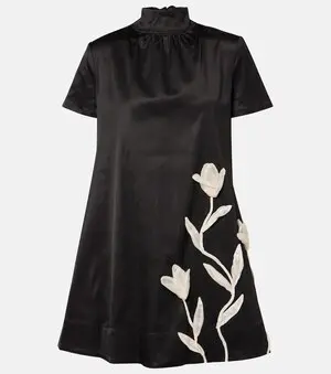 Staud Ilana Floral Appliqué Satin Mini Dress