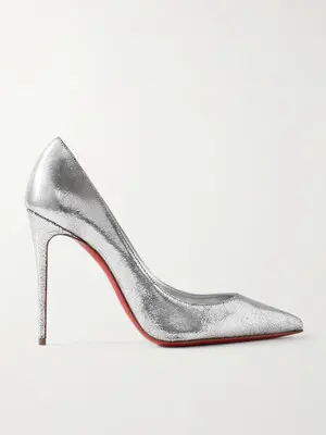 CHRISTIAN LOUBOUTIN Christian Louboutin Kate 100 Metallic Cracked-Leather Pumps Silver