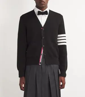 Thom Browne Milano-stitch V-neck Cardigan With Four-bar Detail