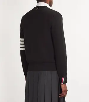 Thom Browne Milano-stitch V-neck Cardigan With Four-bar Detail