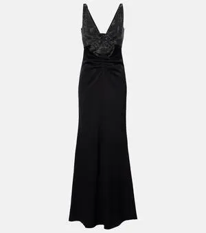 Roland Mouret Embellished Satin Crepe Gown - Black