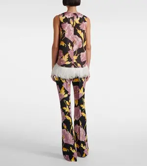 La DoubleJ Asymmetrical Feather-trimmed Printed Top - Multicoloured