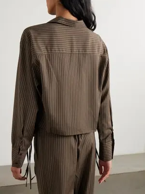 DEIJI STUDIOS Cropped Tie-detailed Pinstriped Wool Shirt