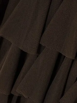 Norma Kamali Lauren Tie-neck Ruffled Stretch-mesh Mini Dress - Brown