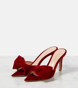 GIANVITO ROSSI 85 Velvet Mules With Bow Detailing