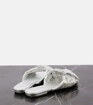 Bottega Veneta Blink Intrecciato Metallic Leather Mules - Silver