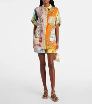 ALEMAIS High-rise Printed Linen Shorts