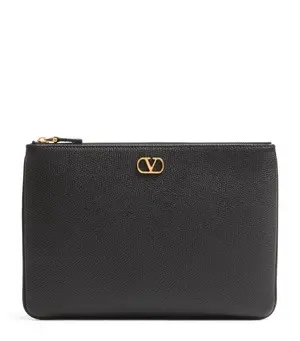 Valentino Garavani Medium Leather Vlogo Signature Pouch - Black