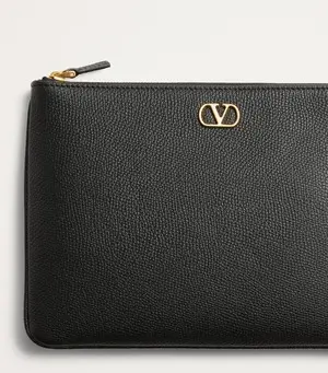 Valentino Garavani Medium Leather Vlogo Signature Pouch - Black