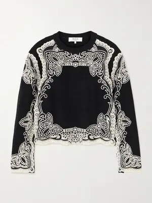 Sea Gianna Broderie Anglaise Paneled Wool Sweater