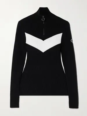 Fusalp Andromede Striped Ribbed-knit Quarter-zip Sweater - Black