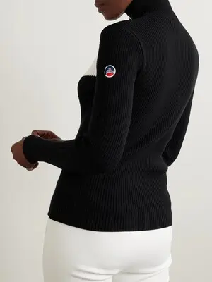 Fusalp Andromede Striped Ribbed-knit Quarter-zip Sweater - Black