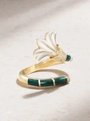 L'ATELIER NAWBAR 18 Karat Malachite, Mother-of-pearl And Diamond Ring - Gold