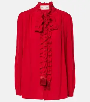 Valentino Garavani Ruffled Silk Crepe De Chine Blouse - Red