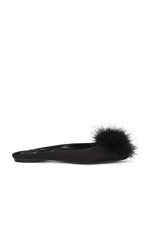 Saint Laurent Lido Flat Mule With Feather Pom Pom - Nero