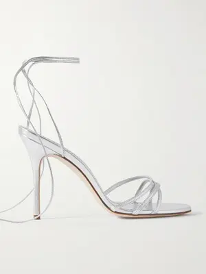 Manolo Blahnik Leva 105 Metallic Leather Sandals - Silver