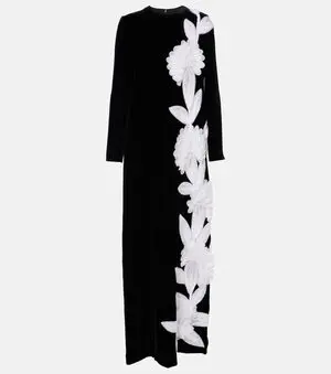 Costarellos Floral Appliqué Crepe Gown