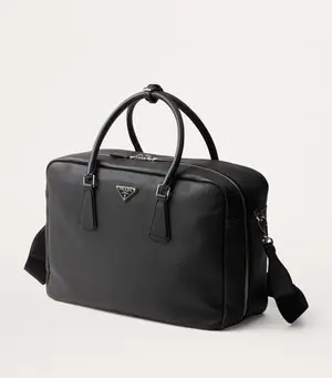 Prada Leather Briefcase With Silver Tone Hardware