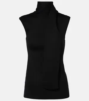 TOTEME Wool-blend Turtleneck Top With Scarf Detail - Black
