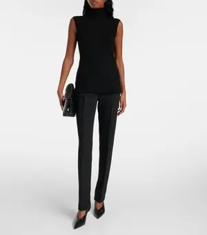 TOTEME Wool-blend Turtleneck Top With Scarf Detail - Black