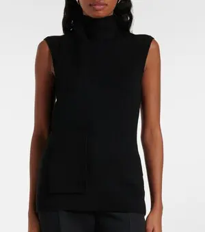 TOTEME Wool-blend Turtleneck Top With Scarf Detail - Black