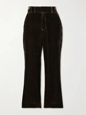 FRAME Cropped Velvet Flared Trousers - Brown