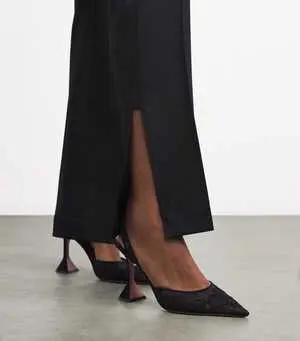 Amina Muaddi Lace Holli Slingback Heels 95 - Black