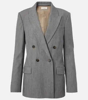 Vince Double-breasted Wool-blend Twill Blazer - Grey