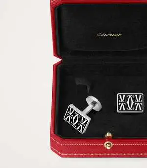 Cartier Sterling And Black Lacquer Double C De Cufflinks - Silver