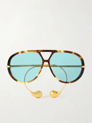 Bottega Veneta Embellished Aviator-Style Recycled-Acetate And Gold-Tone Sunglasses Tortoiseshell