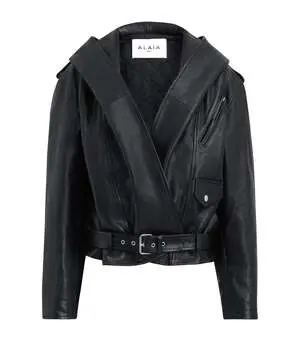 Alaïa Leather Hooded Biker Jacket