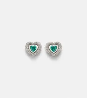 KAMYEN Heart 18kt White Gold Diamond And Emerald Earrings - Silver