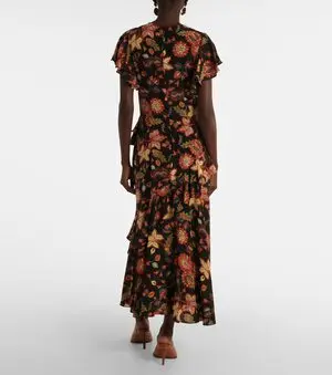 Ulla Johnson Amaia Floral Print Silk Midi Dress - Black