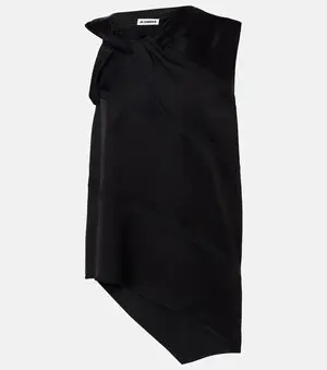 JIL SANDER Asymmetrical Satin Top - Black