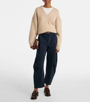 NILI LOTAN Shon Cotton Twill Barrel-leg Trousers - Blue