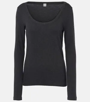 TOTEME Ribbed-knit Cotton-blend Jersey Top - Grey