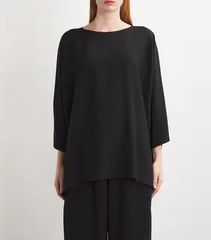 Eskandar Silk Boatneck Top With Floral Print
