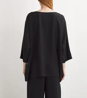 Eskandar Silk Boatneck Top With Floral Print