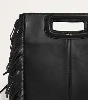 Maje Leather Bag With Fringe Trim - Black