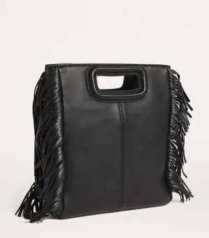 Maje Leather Bag With Fringe Trim - Black