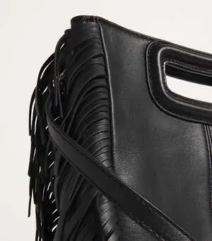 Maje Leather Bag With Fringe Trim - Black