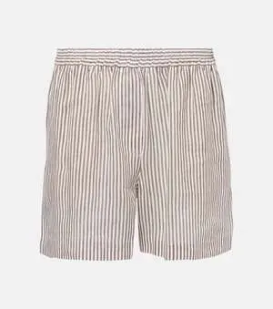 Brunello Cucinelli Linen And Silk Striped Bermuda Shorts - Brown