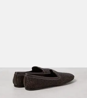 Brunello Cucinelli Raffia Slip-on Loafers With Leather Trim